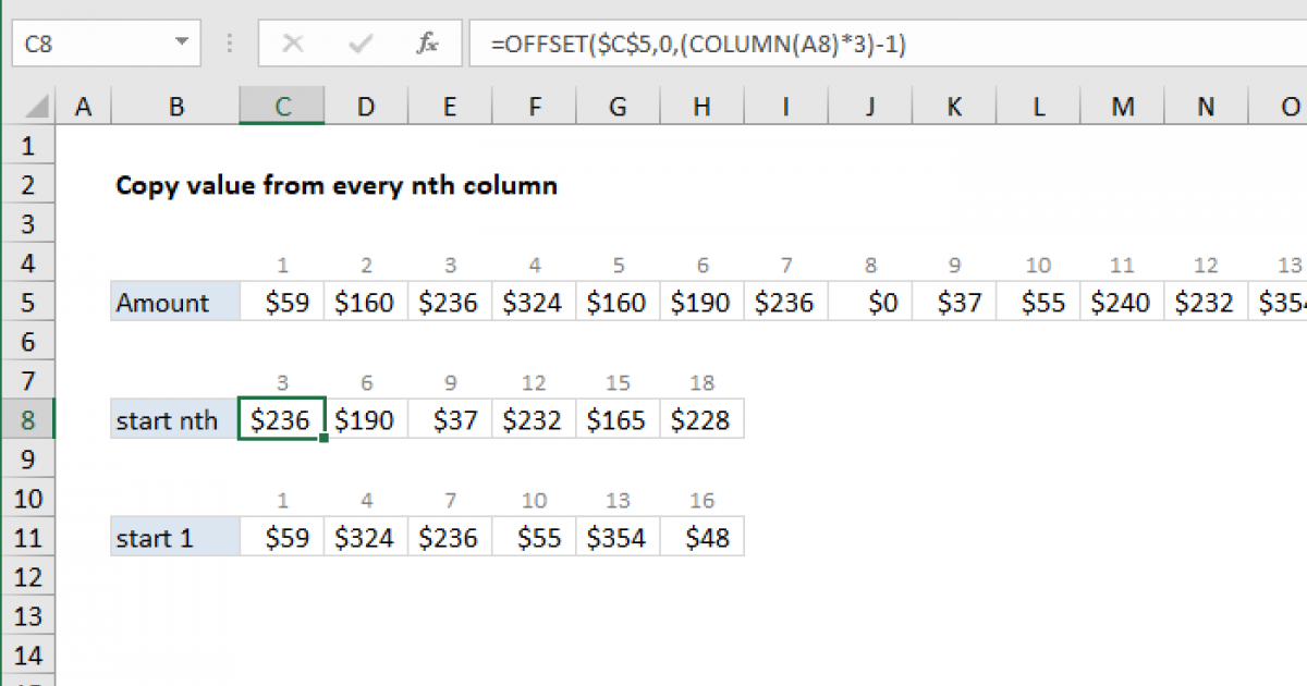 Copy Value From Every Nth Column Excel Formula Exceljet